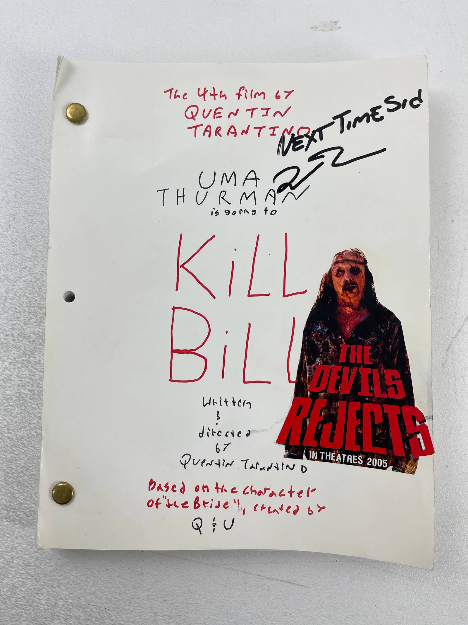 Kill Bill Movie Script Copy Signed By Quentin Tarantino To Sid Haig Auction