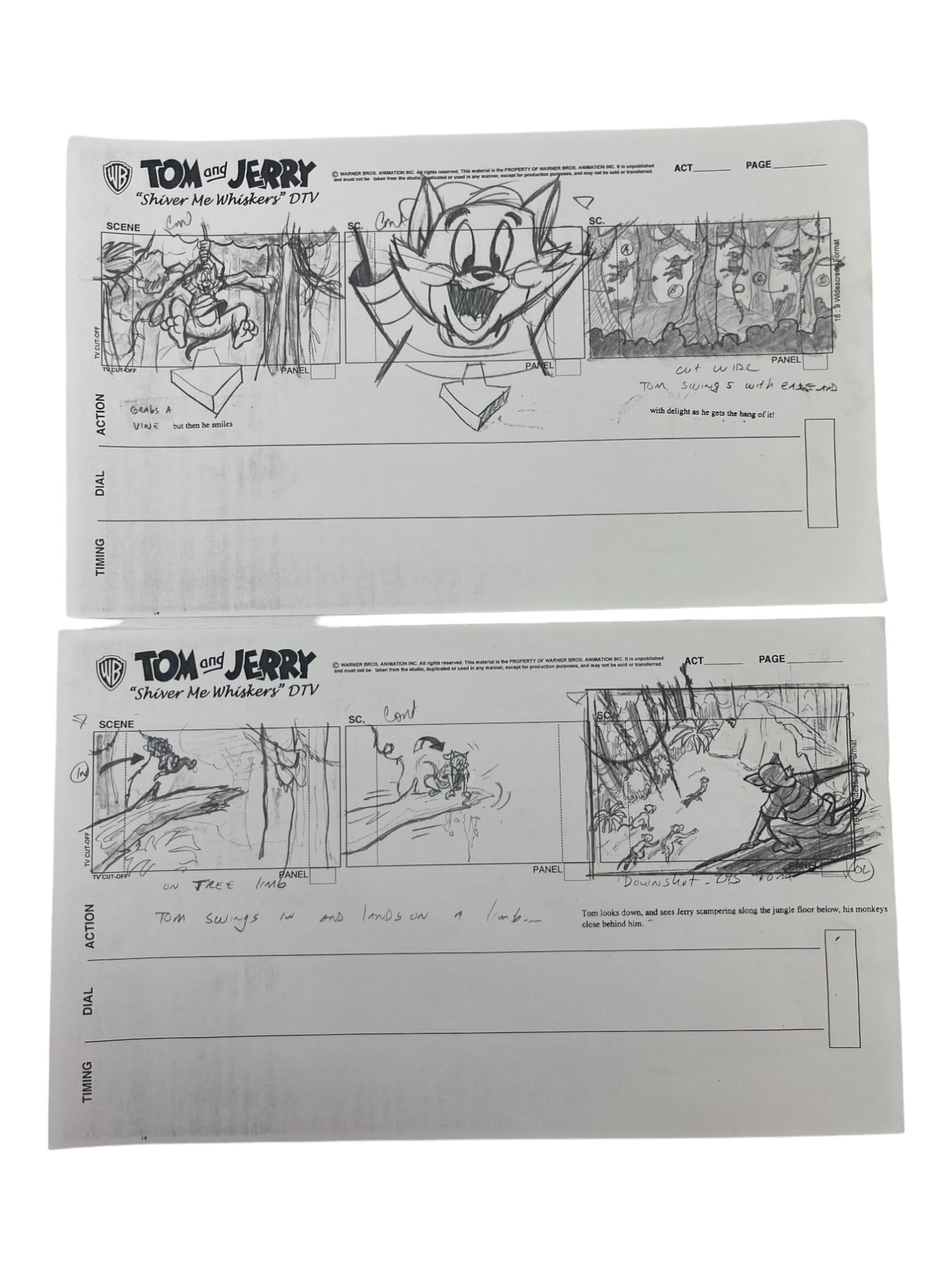 Tom And Jerry Vintage Storyboard Working Copy Warner Brothers Animation ...