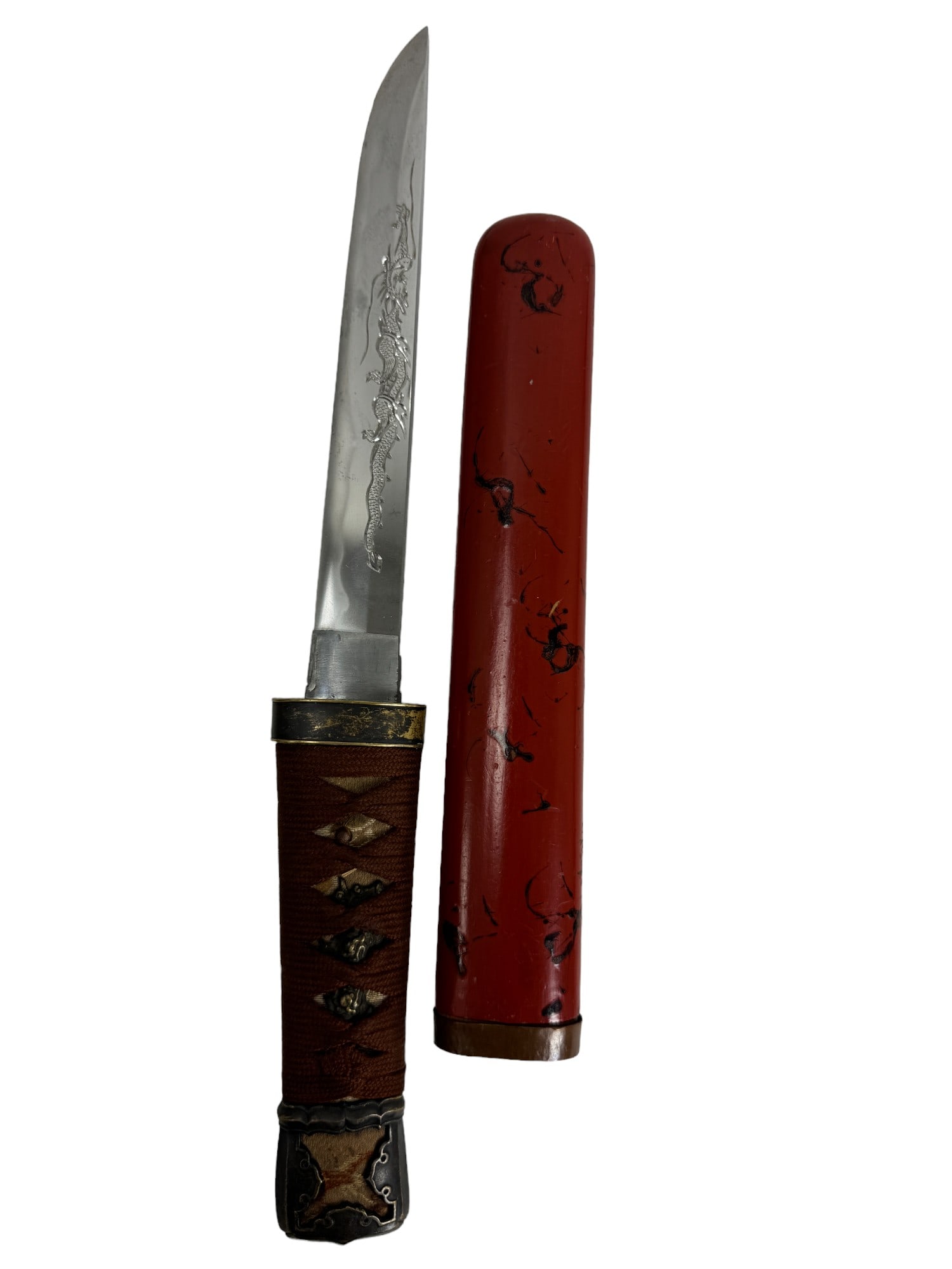 Japanese Antique Samurai Tanto Dagger Knife Carved Dragon Auction