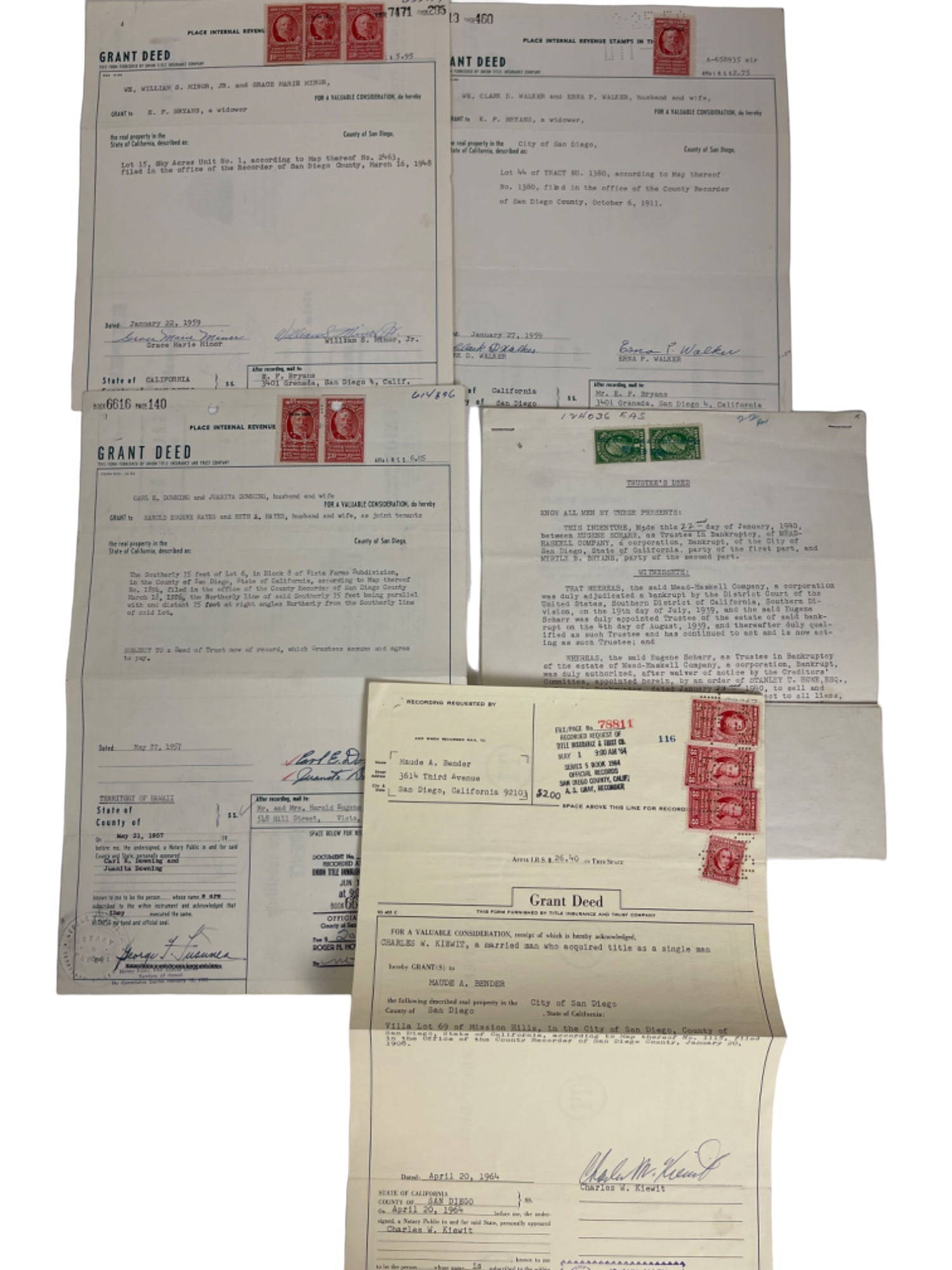 Vintage Us Deeds And Grant Recepits With Revenue Stamps Auction