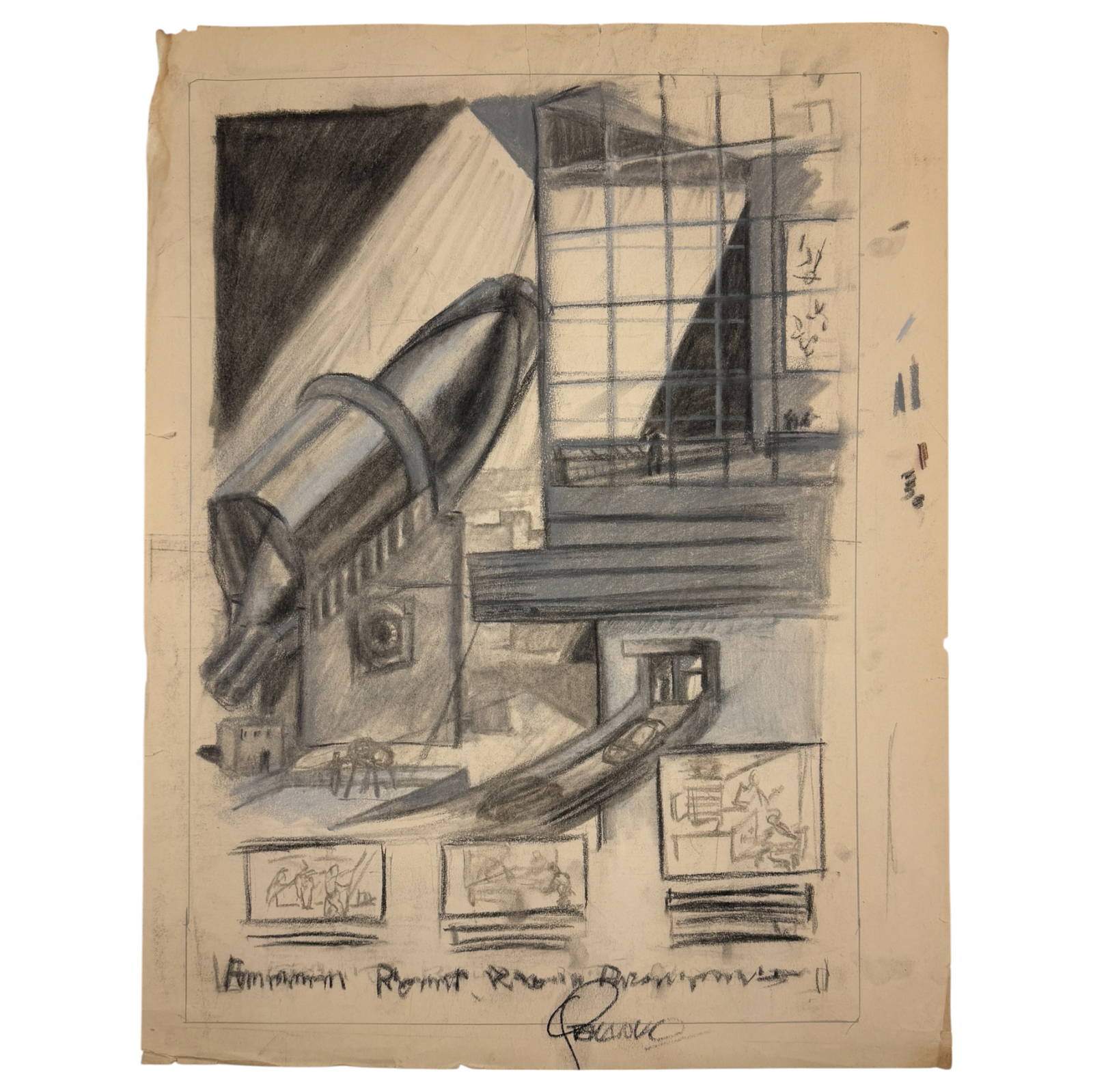 Vintage Movie Illustration Art – Signed Charcoal Drawing On Paper ...