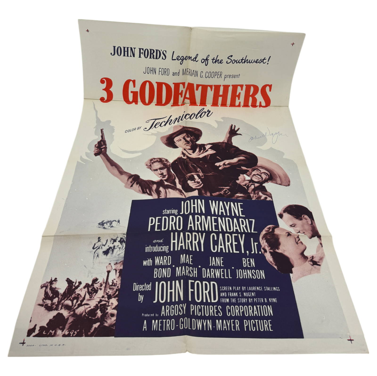 Vintage John Ford 3 Godfathers Movie Poster Signed By John Wayne Auction