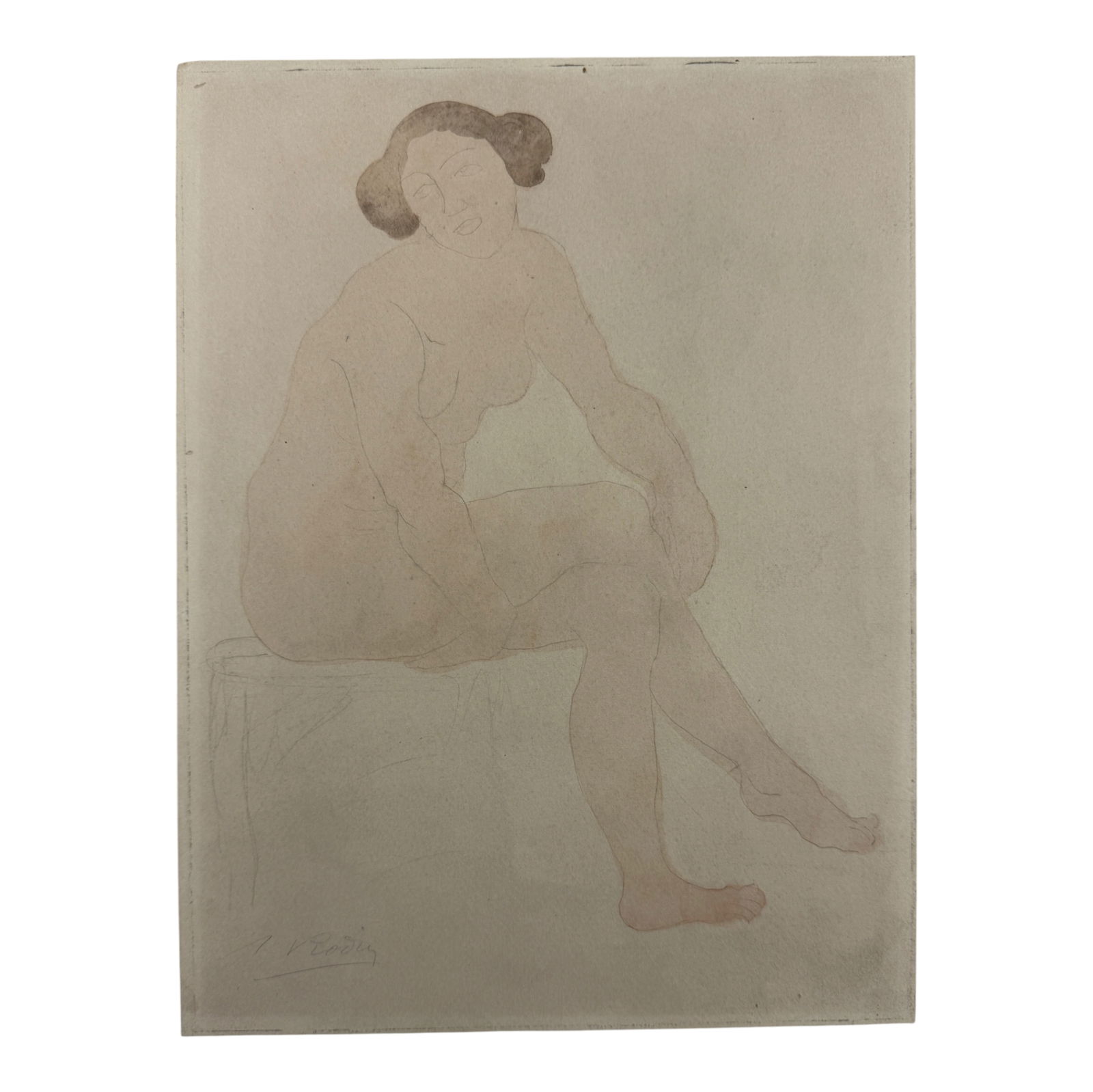 Vintage Auguste Rodin Water Color Painting On Paper And Pencil Signed 9 ...