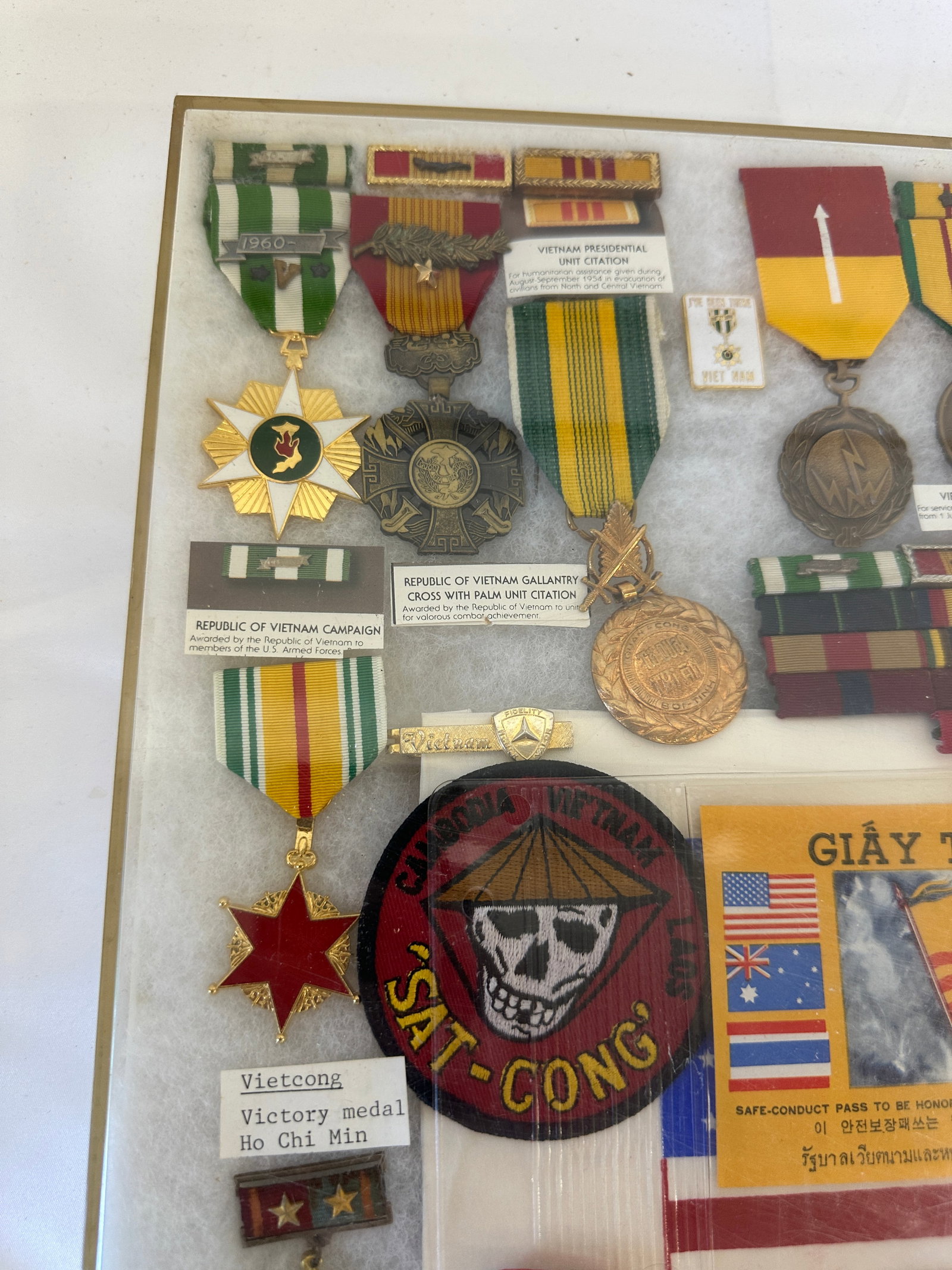 Vietnam War Era Shadow Box Display Medals Patches Mpc Currency Ephemera ...