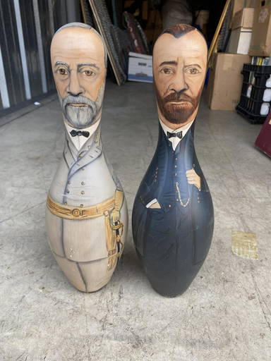 2 Hand Painted Bowling Pins.