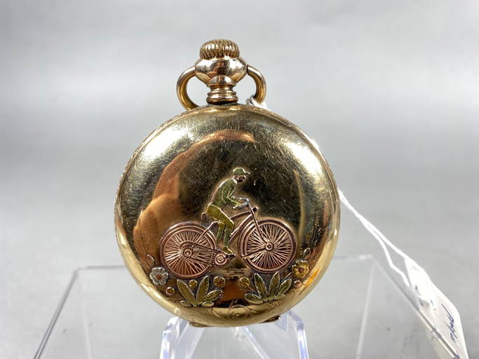 Rare Unusual Pocket Watch Bicycle Case 16 Size Elgin.