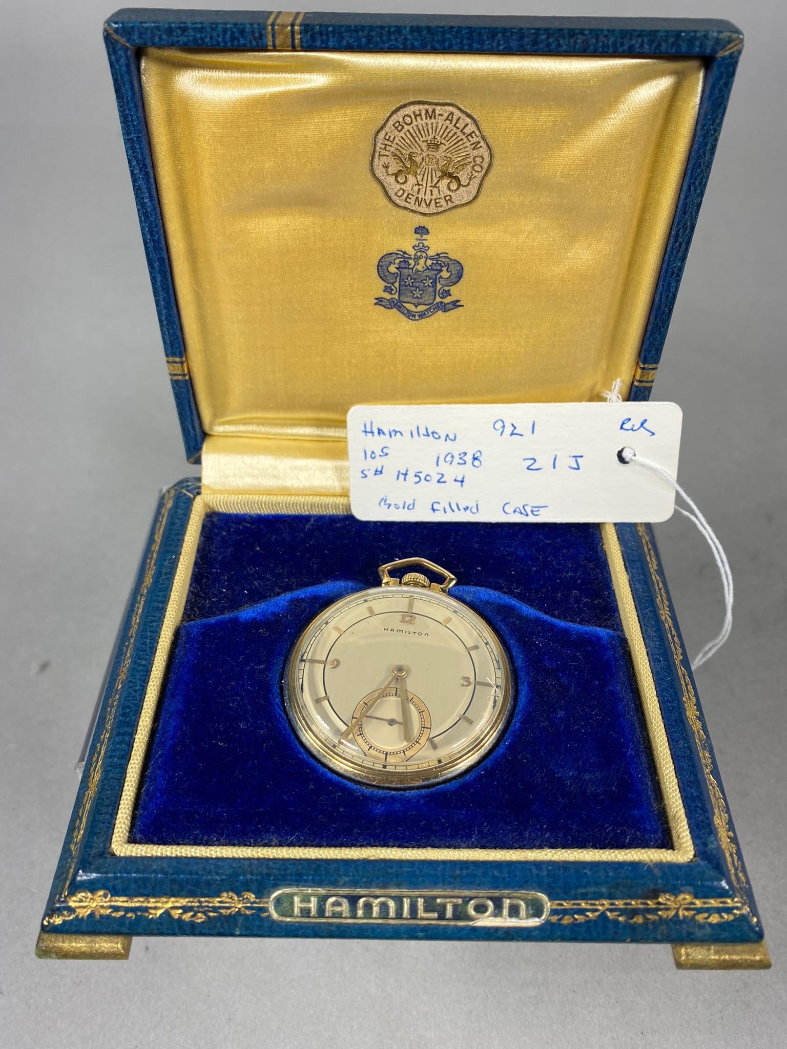 Hamilton 921 Pocket Watch 10s 21j Gold Filled Runs. Auction