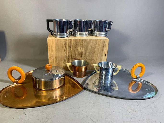 Group Of Chase Art Deco Chrome & Copper With Bakelite Handles Trays ...