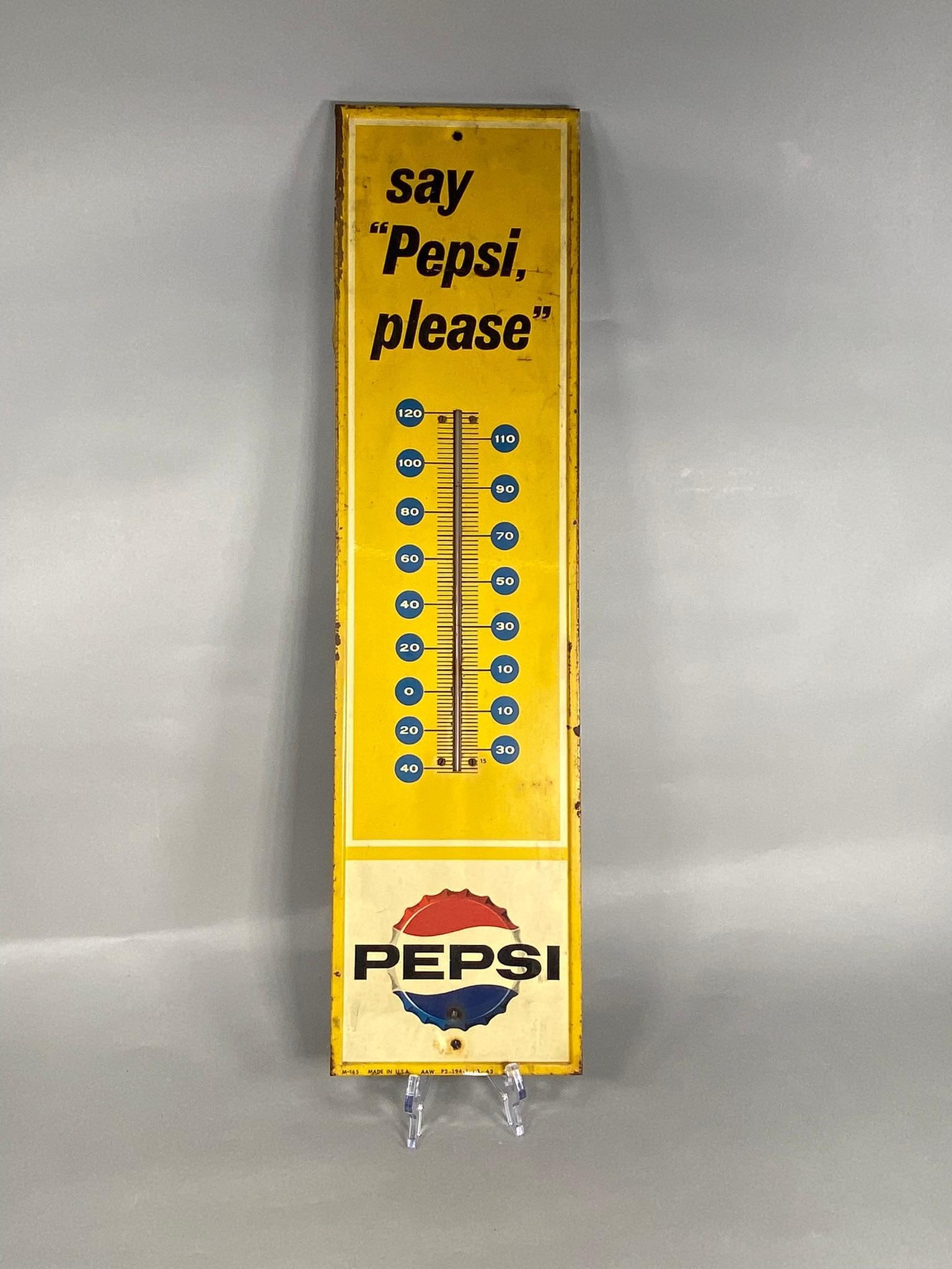 Vintage Pepsi Metal Advertising Thermometer. Auction