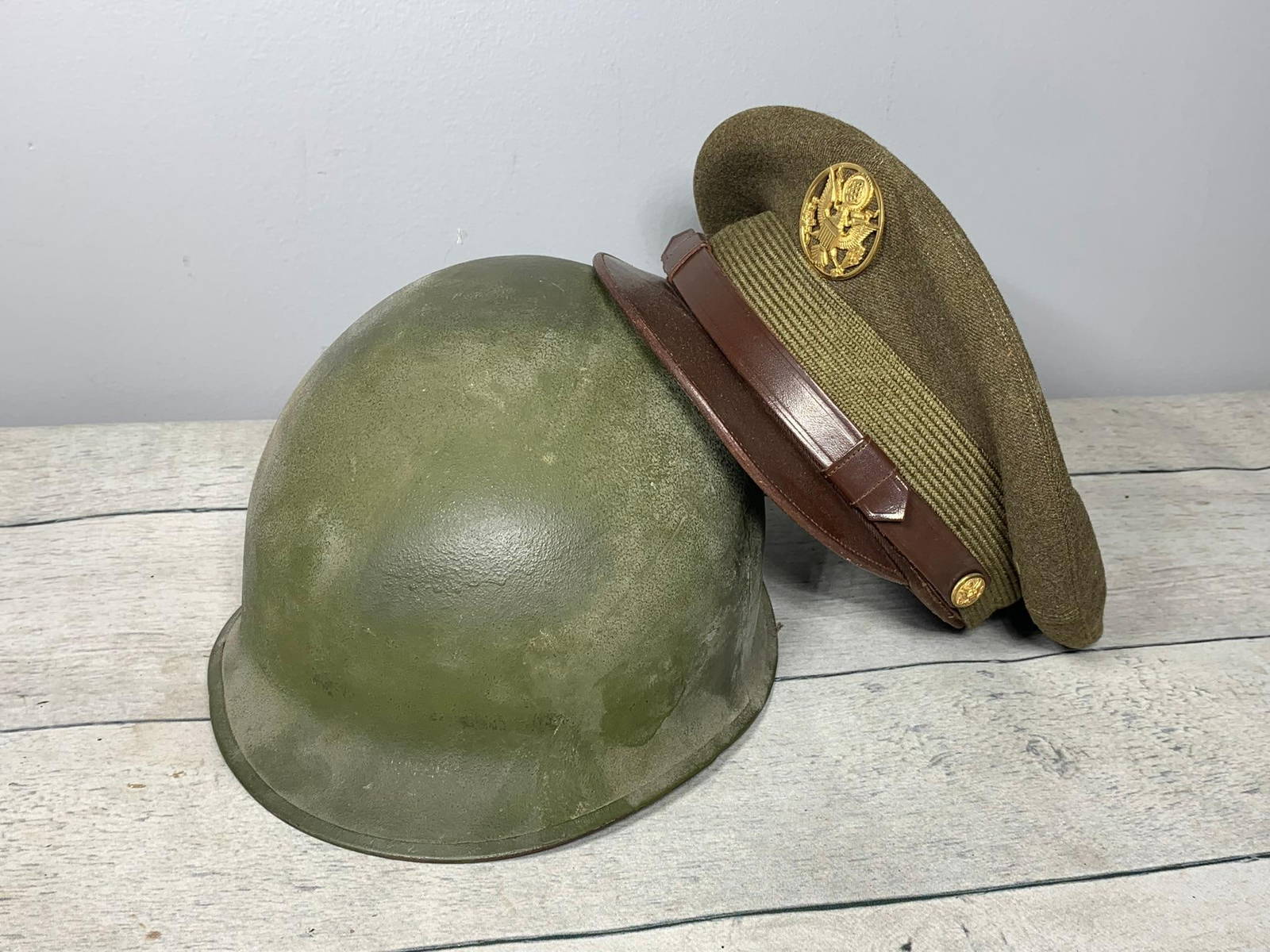 Us Army Crush Cap Plus Metal Helmet Auction