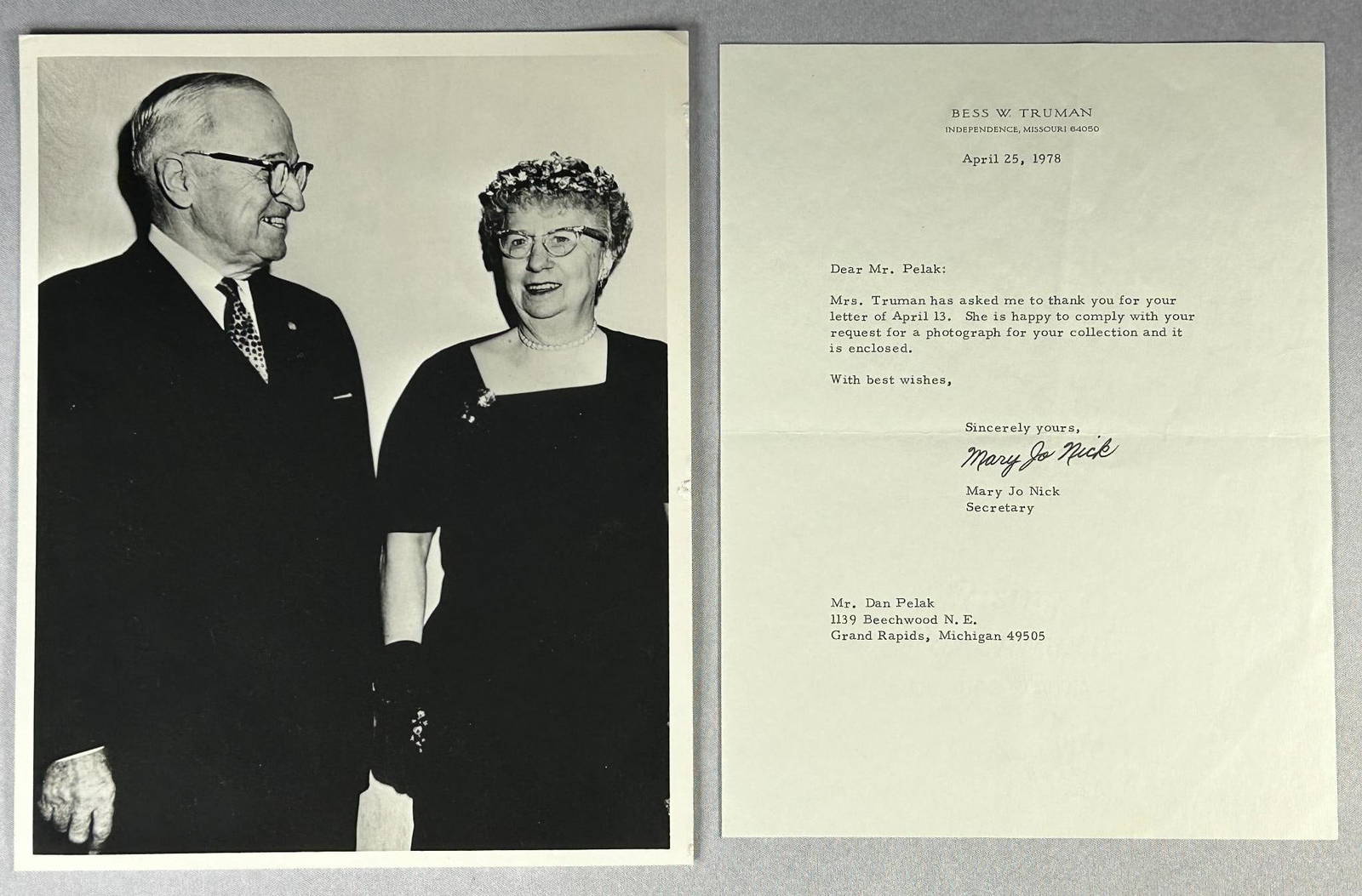 Harry & Bess Truman Photograph With Letter To Recipient On Bess Truman ...