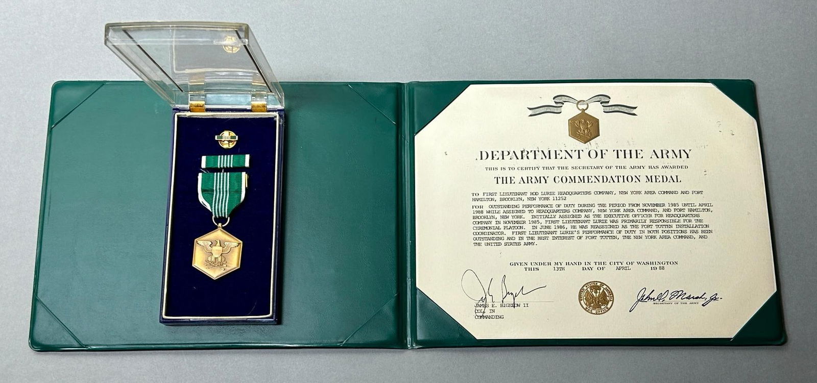 U.s. Army Commendation Medal & Certificate To Rod Lurie Director Of The ...