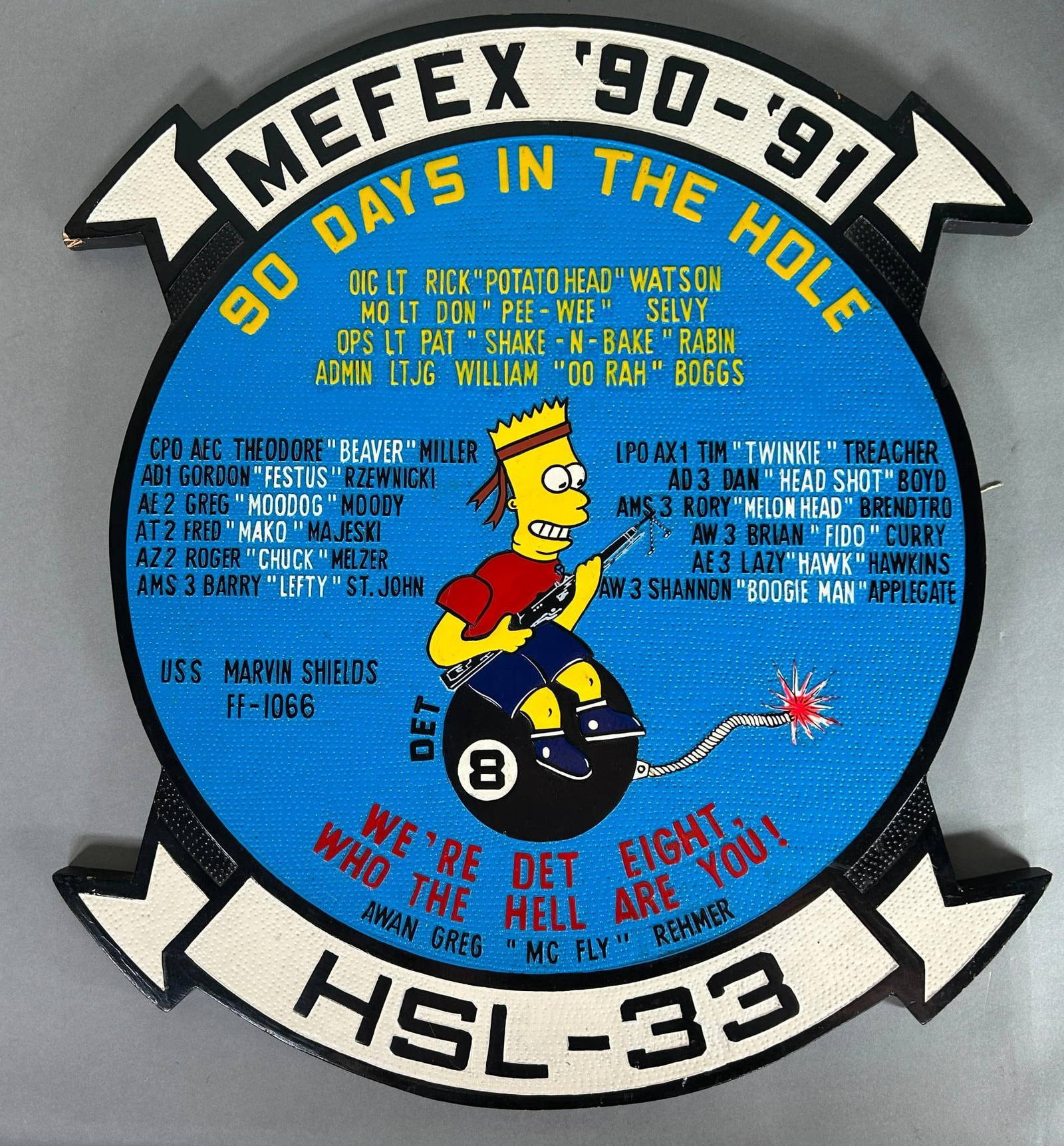 U.s. Navy Anti - Sub Squad Hsl - 33 Det 8 Plaque 20" X 18" Bart Simpson ...