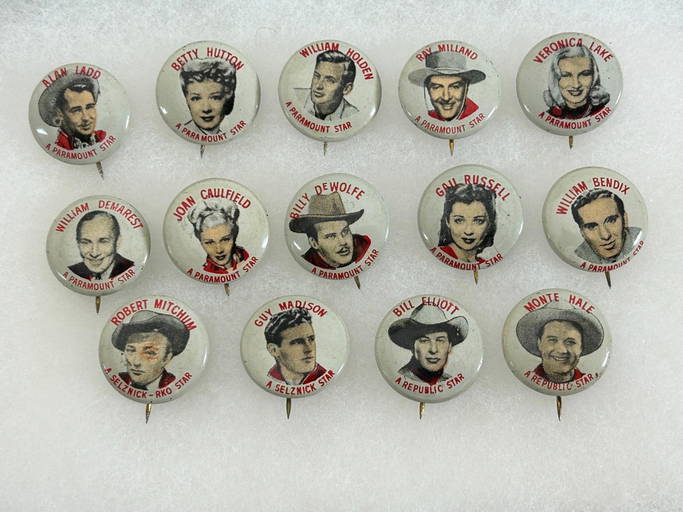 1948 Quaker Oats Movie Star Pin Button Lot 14 Buttons