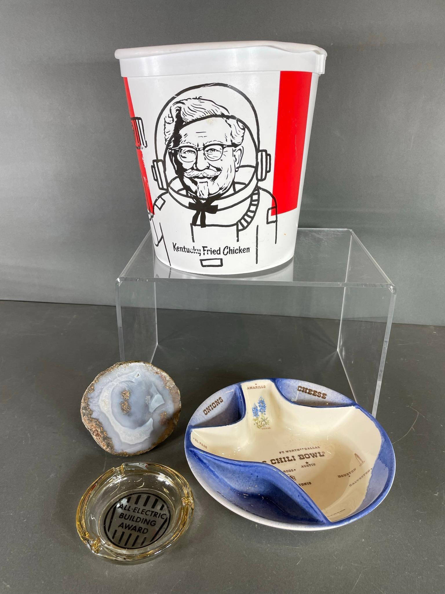 Vintage Texas Chili Serving Platter, Ash Tray, Geode And Kentucky Fried ...
