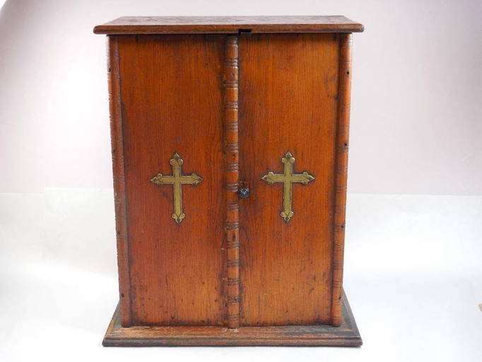 Antique Oak Tabernacle Religious Case