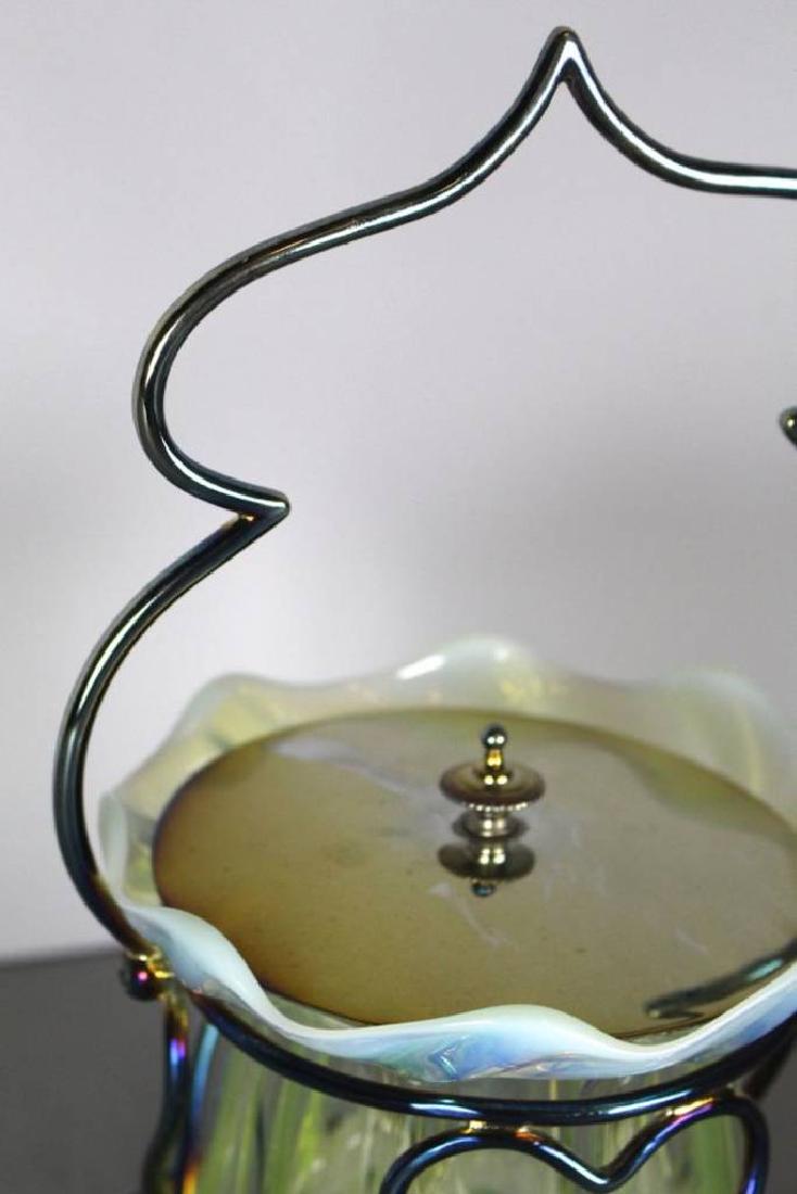 Lidded Silver Plate Art Glass Pickle Cruet
