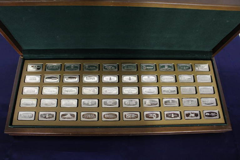 Boxed Collection Of 50 Franklin Mint Silver Ingots