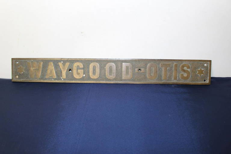 Period Waygood Otis Bronze Elevator Sign