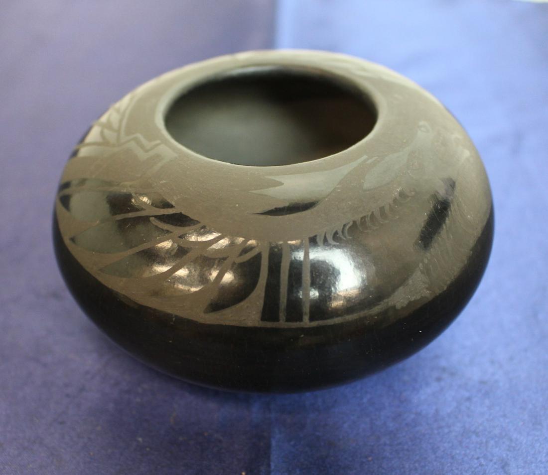 Alfred Aquila San Lldefonso Pueblo Small Black Pottery Bowl Signed