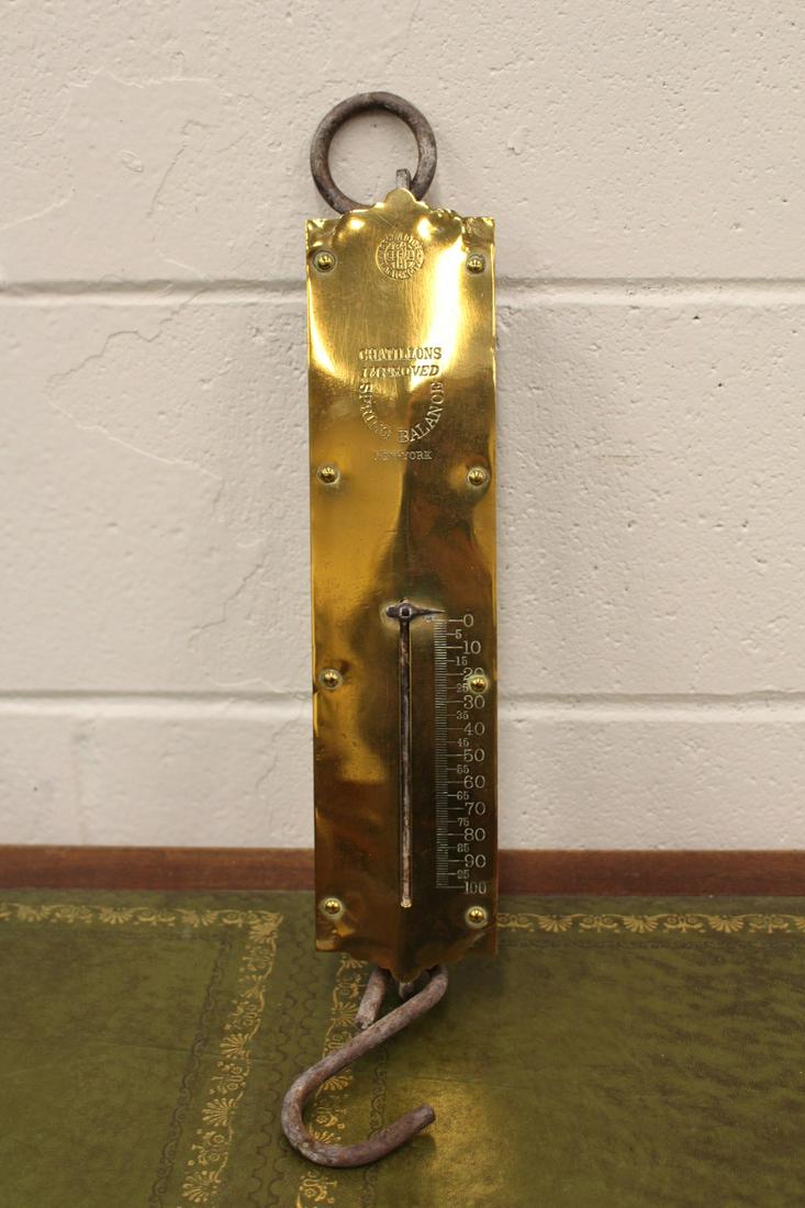 Chatillon Improved Spring Balance Hanging Brass 100 Lb Scale Auction