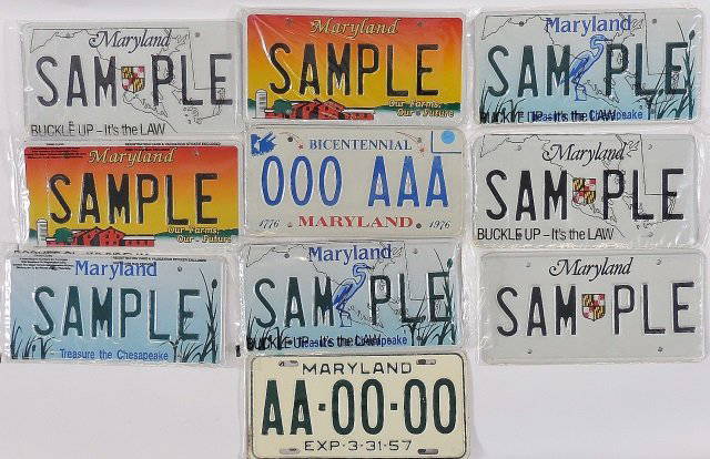 *group Of Maryland Sample License Plates