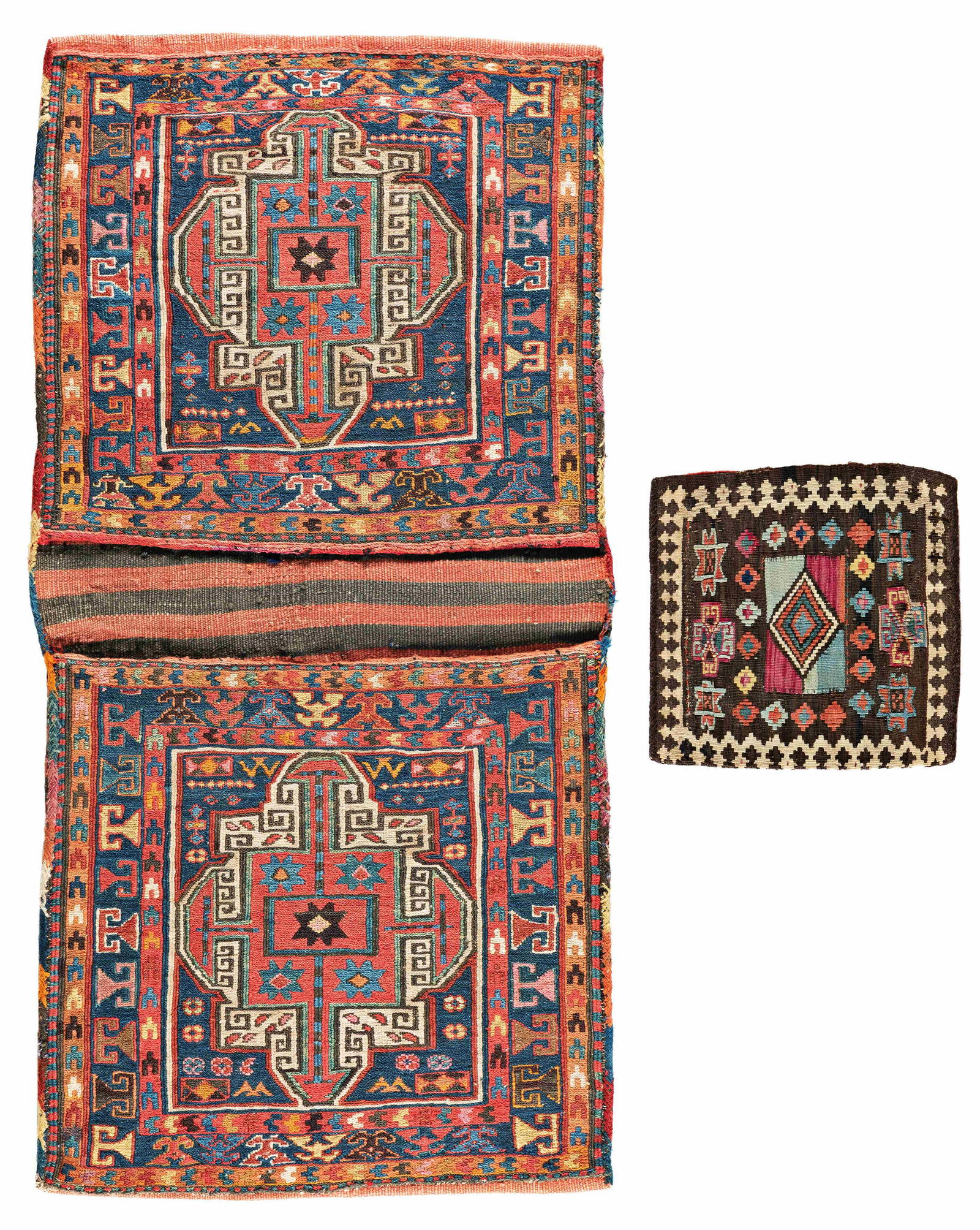 One Large Shahsavan Soumak Khordjin And One Small Shahsavan Kilim Bag ...