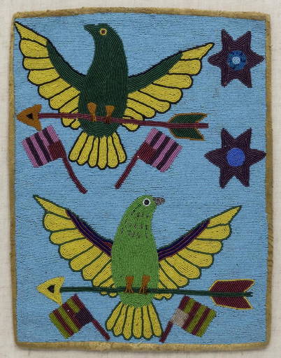 Framed Native American Plateau Beadwork Floral Bag