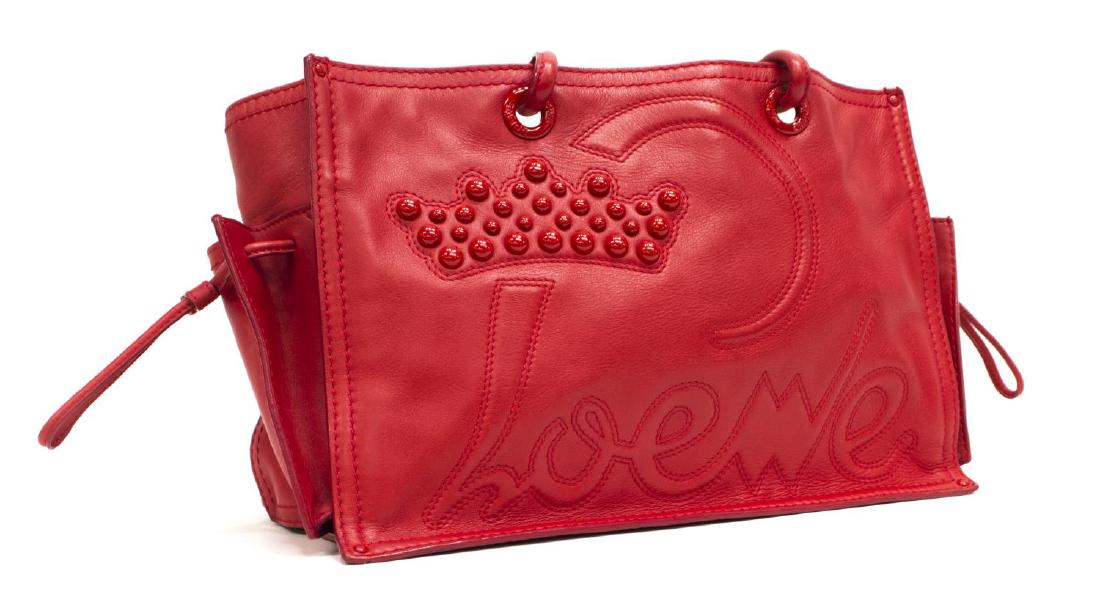 Loewe Red Leather Crown Motif Tote Bag
