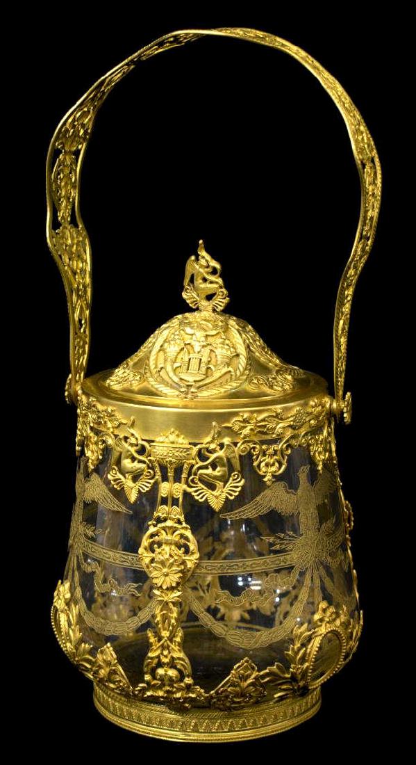 FRENCH EMPIRE STYLE GILT METAL ENGRAVED ICE BUCKET