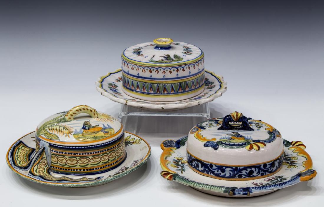(3) French Quimper Faience Covered Butter Dishes