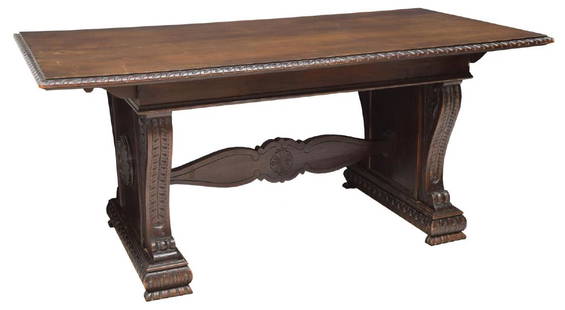 Italian Renaissance Walnut Trestle Table