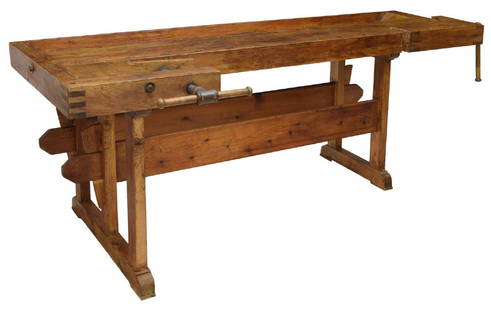 Industrial Wood Craftsman's Work Bench Table