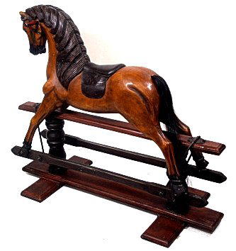 456: LARGE WOOD ROCKING HORSE LEATHER SADDLE