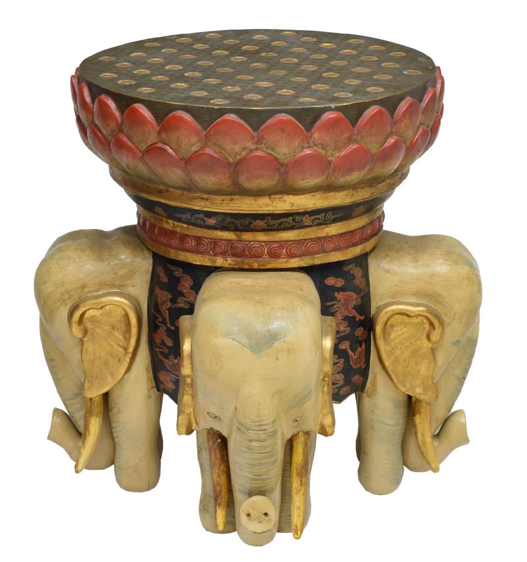CHINESE POLYCHROME PAINTED WOOD ELEPHANT TABLE