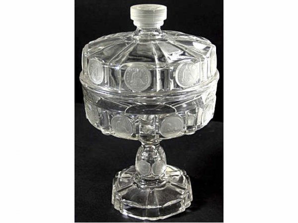 559: 1892 COIN GLASS COVERED COMPOTE