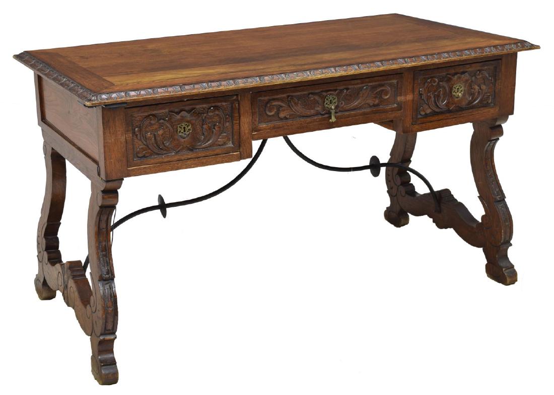 SPANISH BAROQUE STYLE OAK LIBRARY TABLE DESK