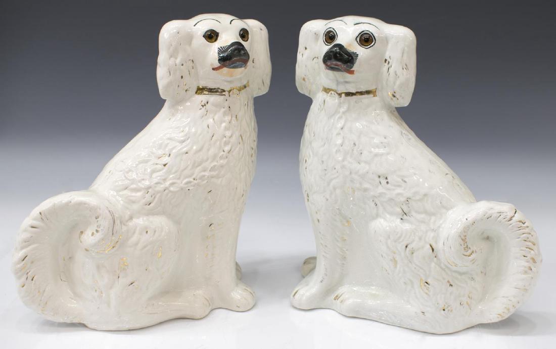 (pair) English Staffordshire Glass Eye Mantle Dogs