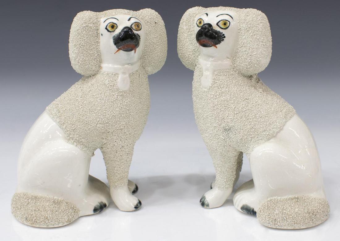 ENGLISH STAFFORDSHIRE MANTLE FIGURES POODLE DOGS
