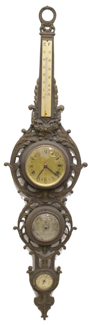 ITALIAN BROM WALL BAROMETER, THERMOMETER & CLOCK
