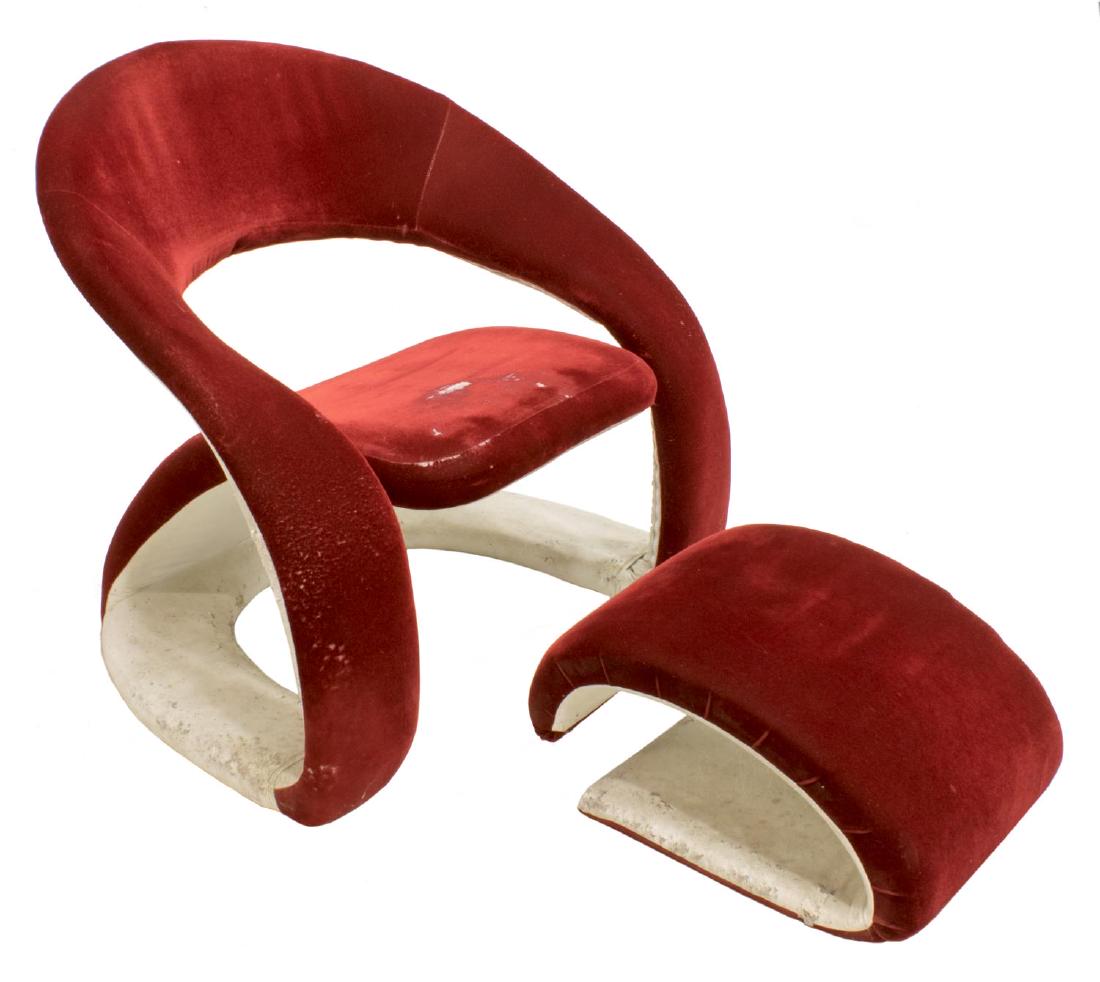 (2) JAYMAR CANTALEVER RIBBON CHAIR & FOOTSTOOL