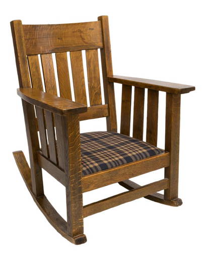 Mission Style Oak Rocking Chair, Upholstered Seat