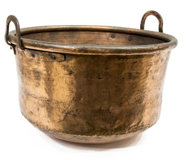 Large Antique Hand Hammered Copper Basin Cauldron