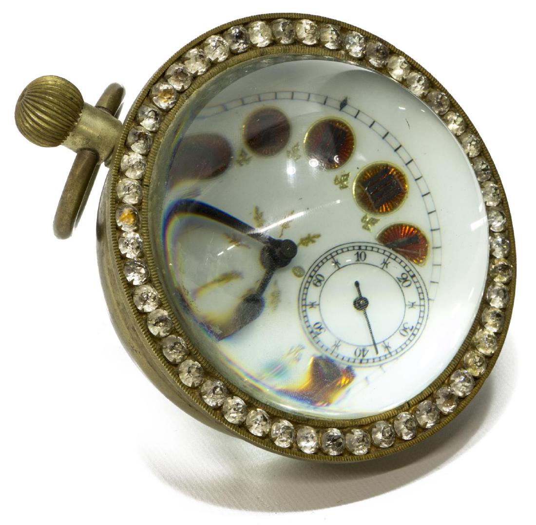 FRENCH GLASS-CASED PAPERWEIGHT JEWELED DESK CLOCK