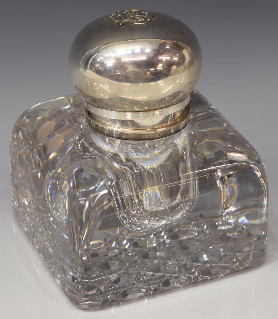 MONUMENTAL GUSTAVE KELLER STERLING GLASS INKWELL