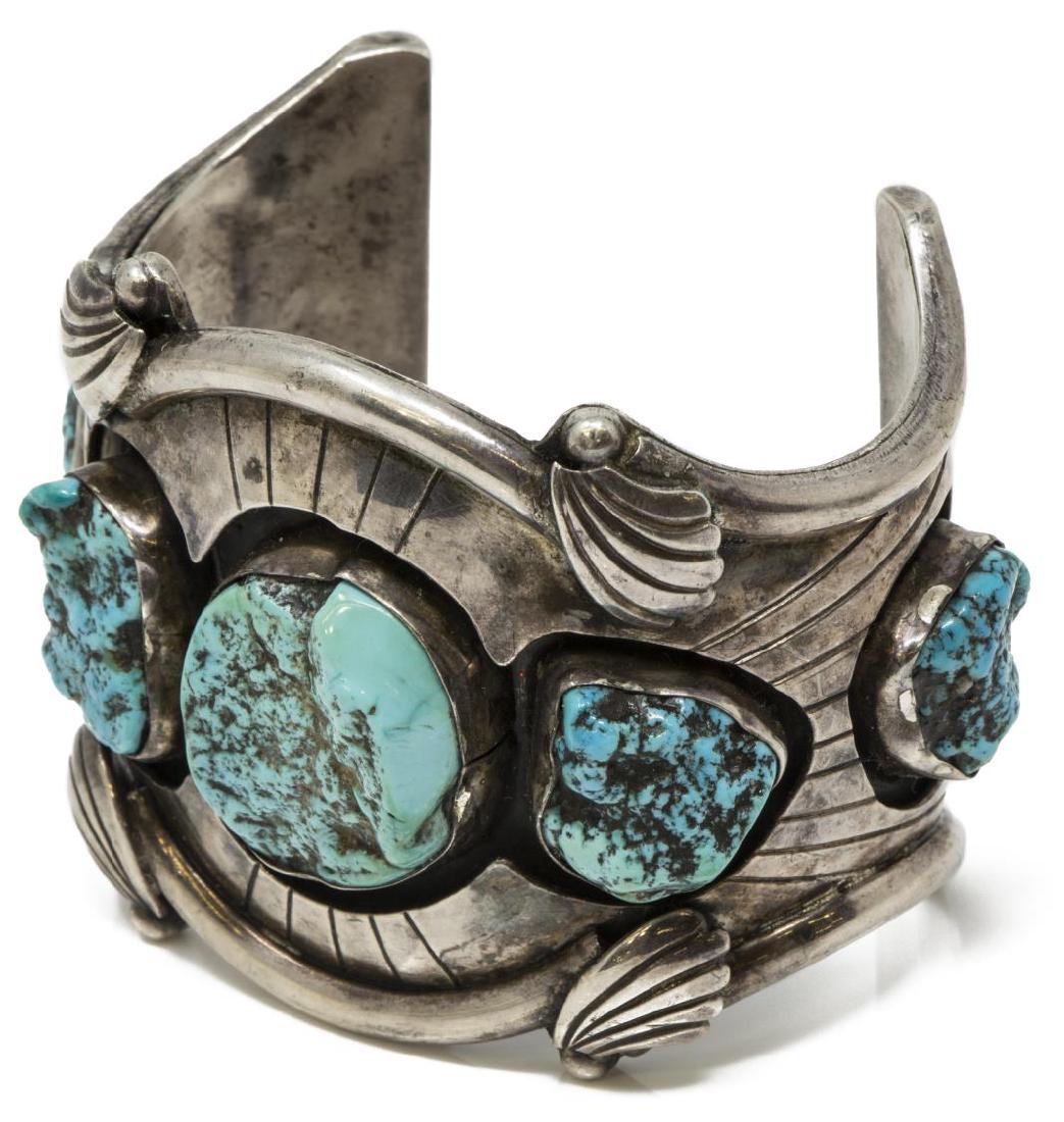 LARGE TIM KEE WHITMAN NAVAJO SILVER TURQUOISE CUFF