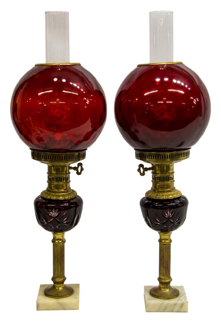 (2) VINTAGE VICTORIAN STYLE RUBY BANQUET LAMPS