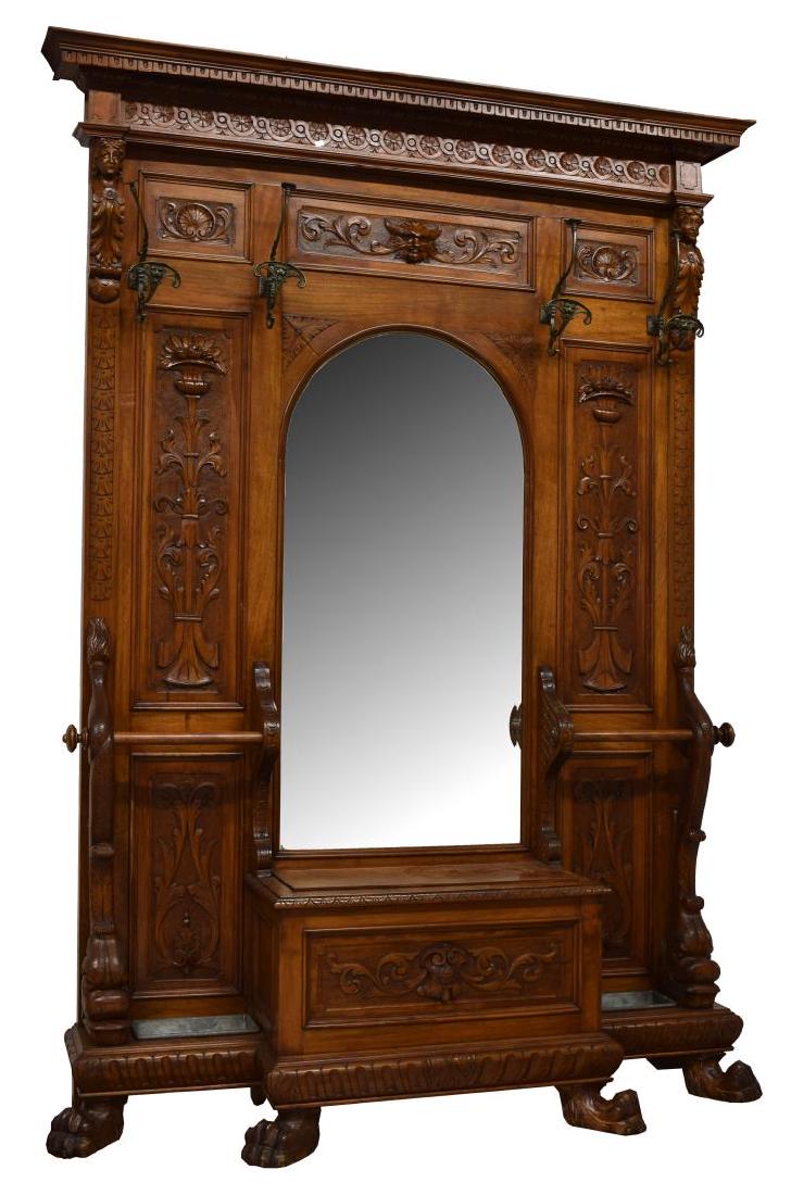 ITALIAN RENAISSANCE REVIVAL CARVED HALL TREE