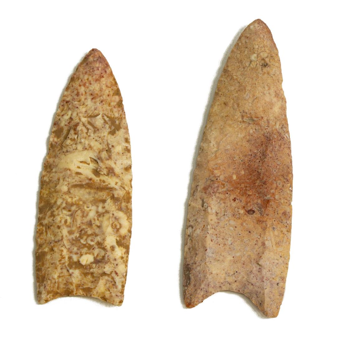 (2) CLOVIS SPEAR POINTS, LARGEST G9, 3.7/8"L