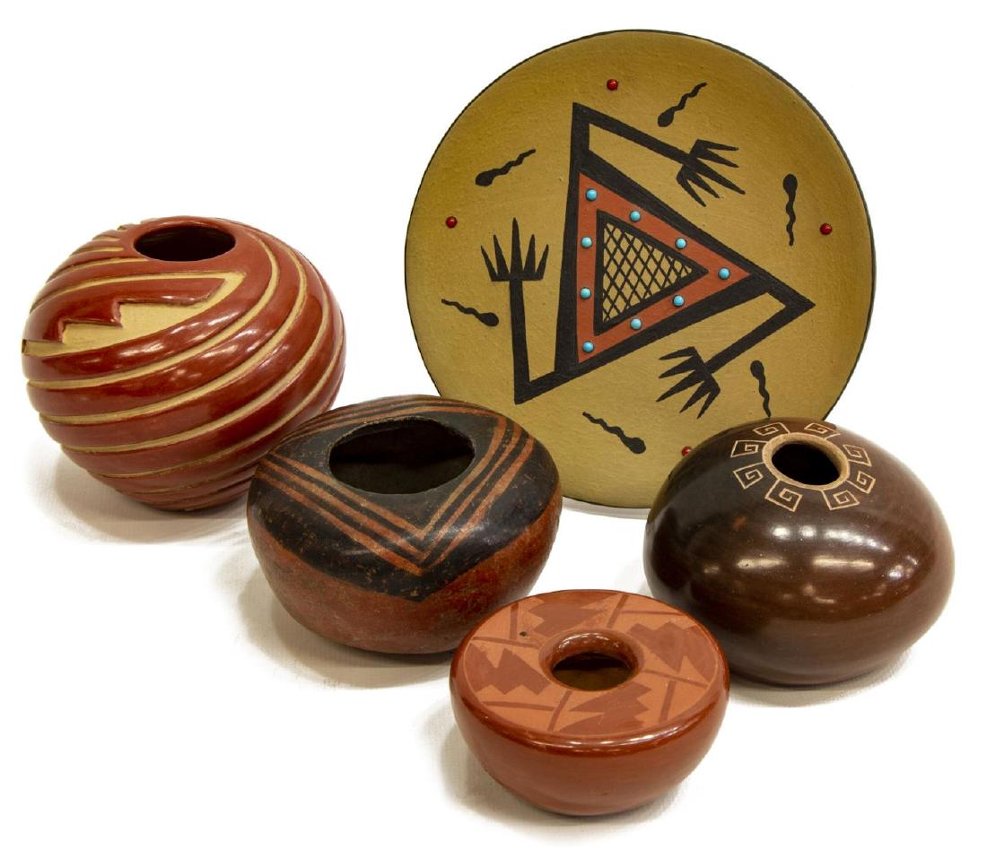 (5) Santa Clara Pueblo Redware Pottery, Signed